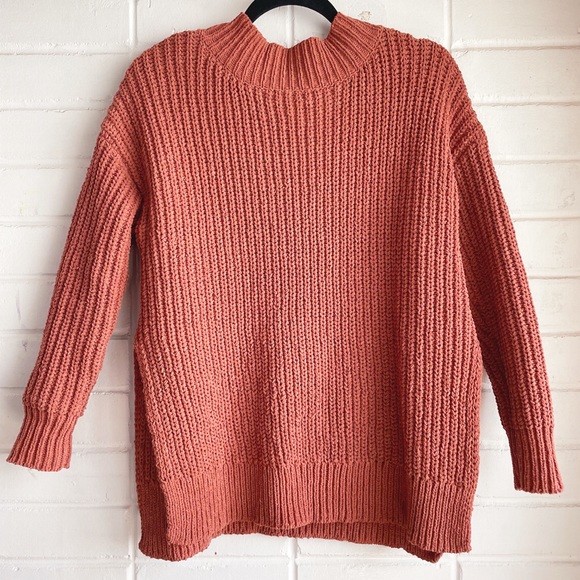 aerie | Sweaters | Aerie Rusty Orange Tight Knit Turtleneck High Slit ...